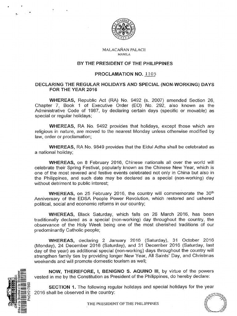 Proclamation No. 1105 | PDF
