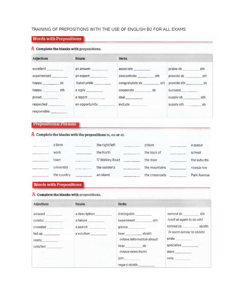 Training of Prepositions With The Use of English b2 For All Exams | PDF