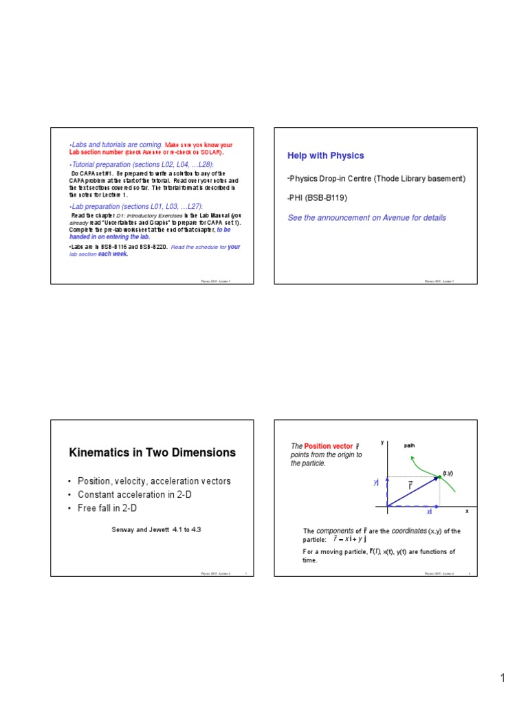 Physics 1D03 Lecture 5: Kinematics Overview | PDF | Acceleration | Velocity