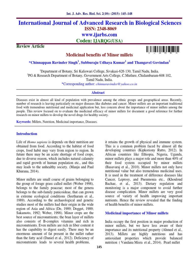 Medicinal Benefits of Minor Millets | PDF | Micronutrient | Nutrition