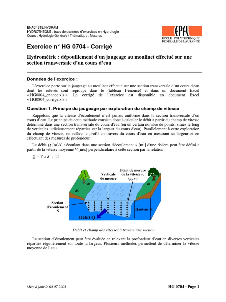 HG0704 Corrige Hydrologie generale | Hydrologie | Liquides