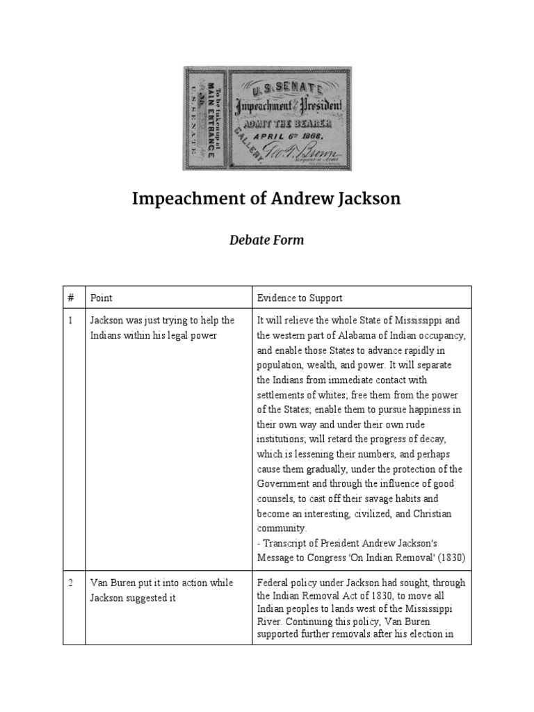 Andrew Jackson's Indian Removal Debate | PDF | Andrew Jackson | Native ...