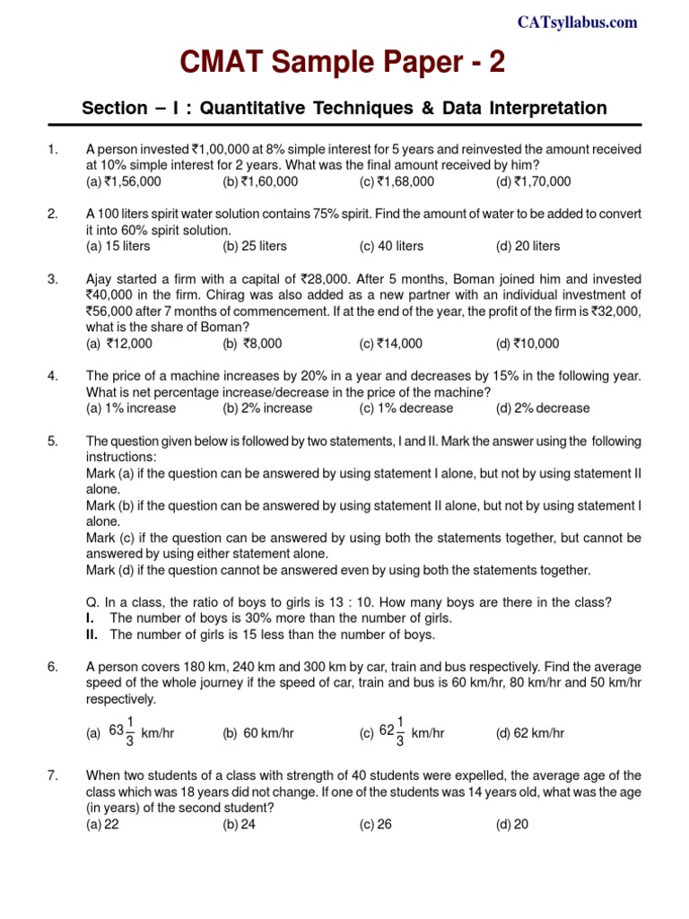 AICTE CMAT Sample Paper-2 | PDF | Anorexia Nervosa | Business