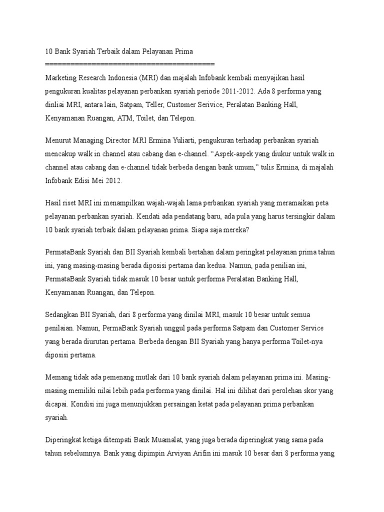 10 Bank Syariah Terbaik 2023 | PDF