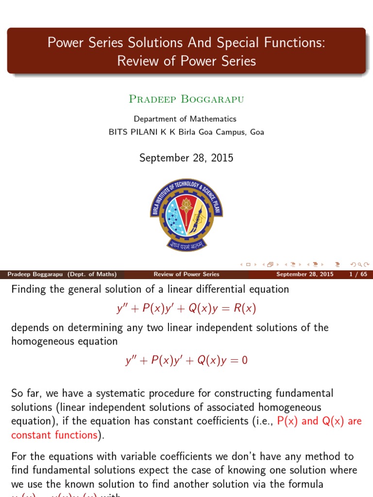 Frobenius Series Solutions | PDF | Power Series | Equations