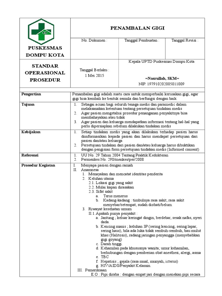 Sop Penambalan Gigi | PDF