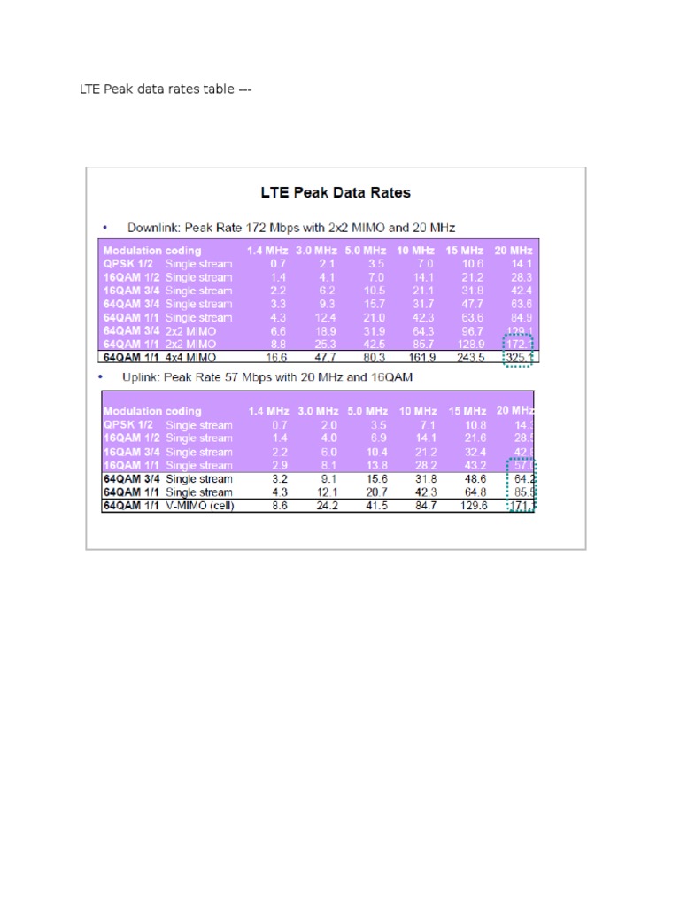 Data Rates in LTE | PDF