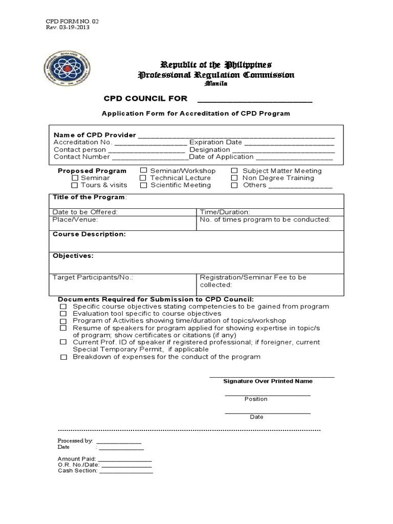 CPDFormNo02 Application Form For Accreditation of CPD Program | PDF