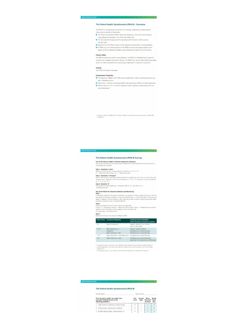 The Patient Health Questionnaire PHQ-9 | PDF