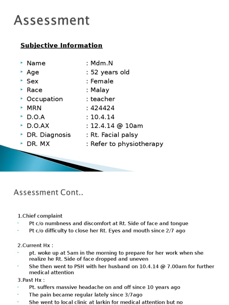 contoh assessment bells palsy | Physical Therapy | Neurology