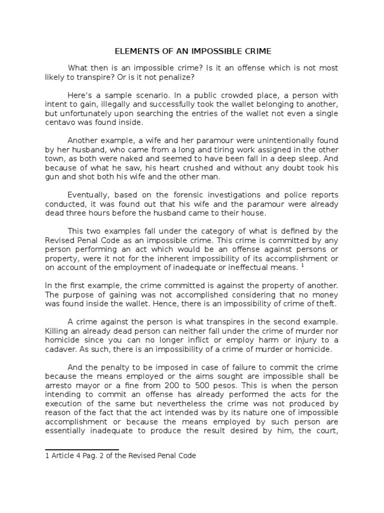 Elements of An Impossible Crime | PDF | Murder | Crime & Violence