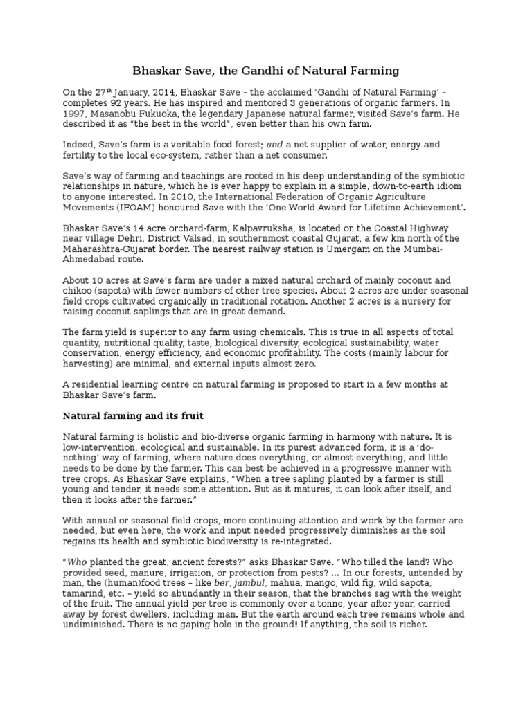 Bhaskar Save: Pioneer of Natural Farming | PDF | Mulch | Soil