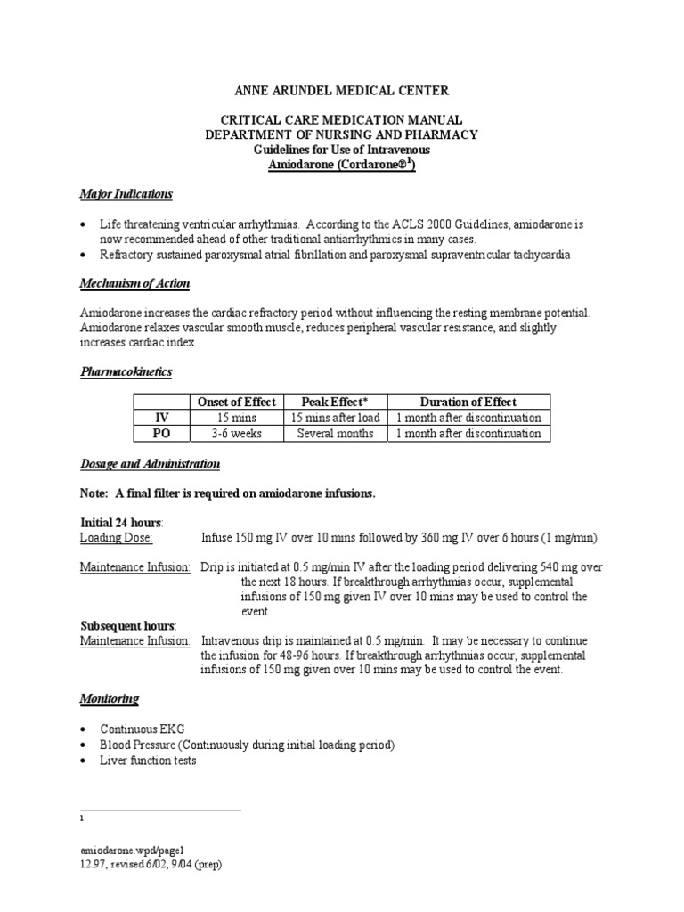 Amiodarone IV Guidelines for Critical Care | PDF | Drugs | Medicine