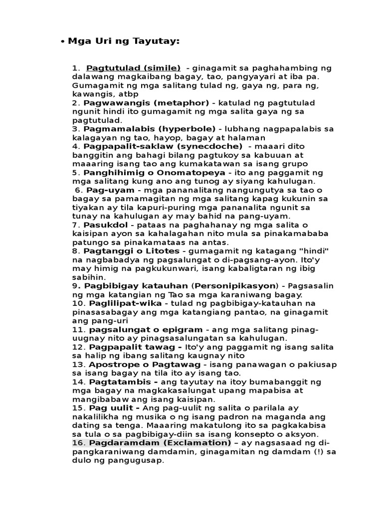 Mga Uri NG Tayutay | PDF