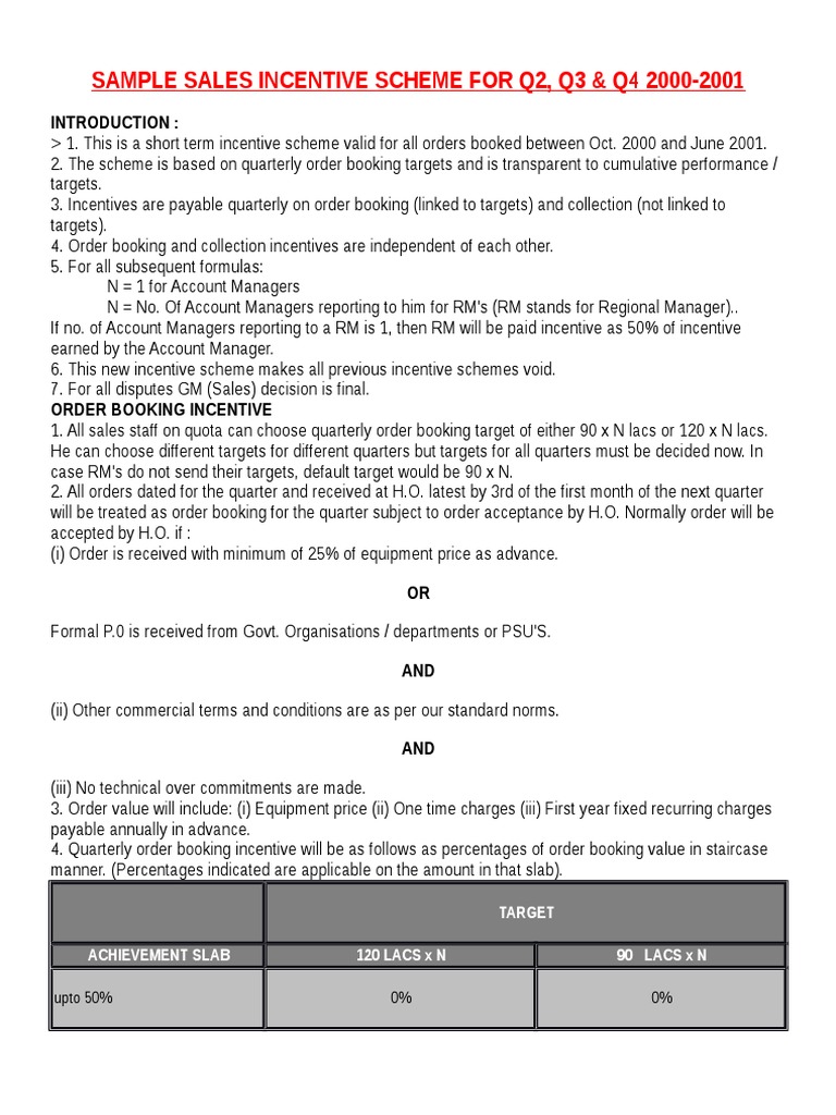 Sample Sales Incentive Scheme For Quarter | PDF | Economies | Government
