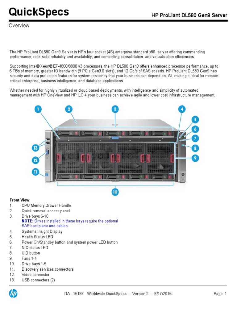 HP ProLiant DL580 Gen9 Server | Computer Cluster | Hyper V