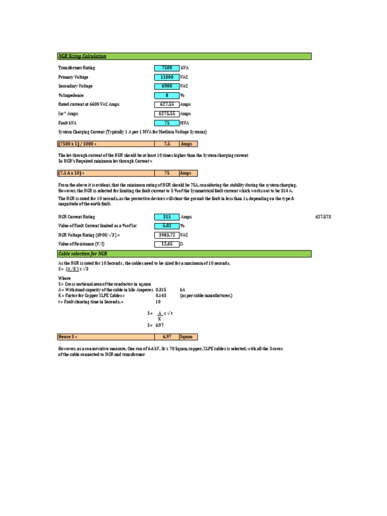 NGR Sizing Calculation | PDF | Transformer | Power Engineering
