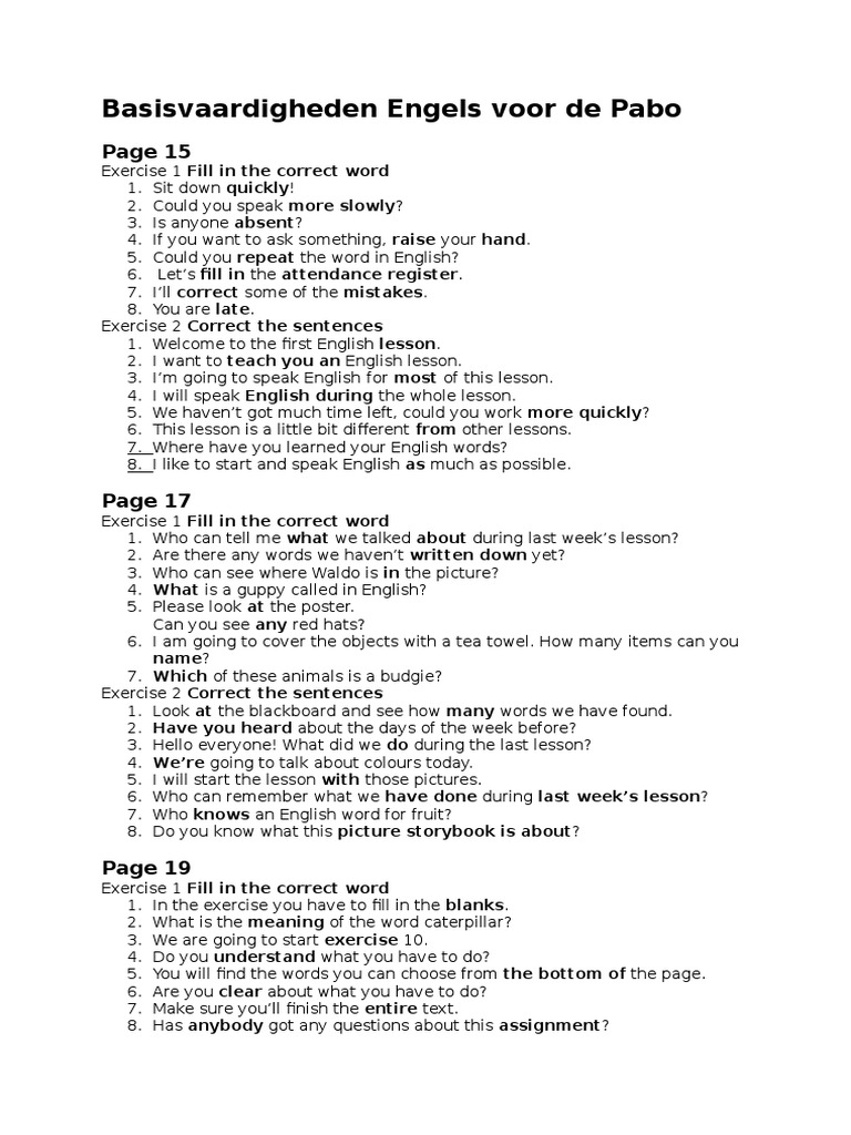 Basisvaardigheden Engels Voor de Pabo: Name? | PDF | English Language ...