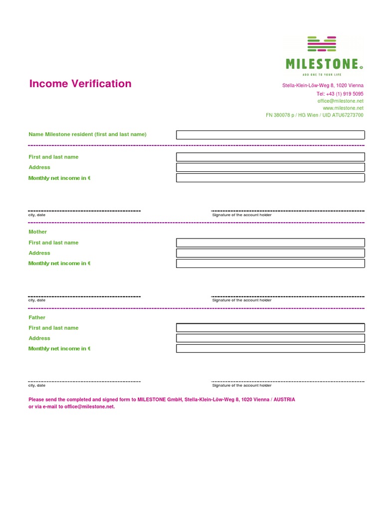 Income Verification: Name Milestone Resident (First and Last Name) | PDF