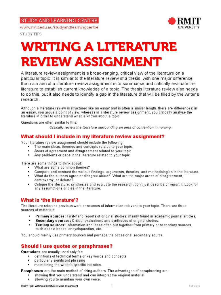 Writing a Literature Review Assignment | PDF | Essays | Psychological ...