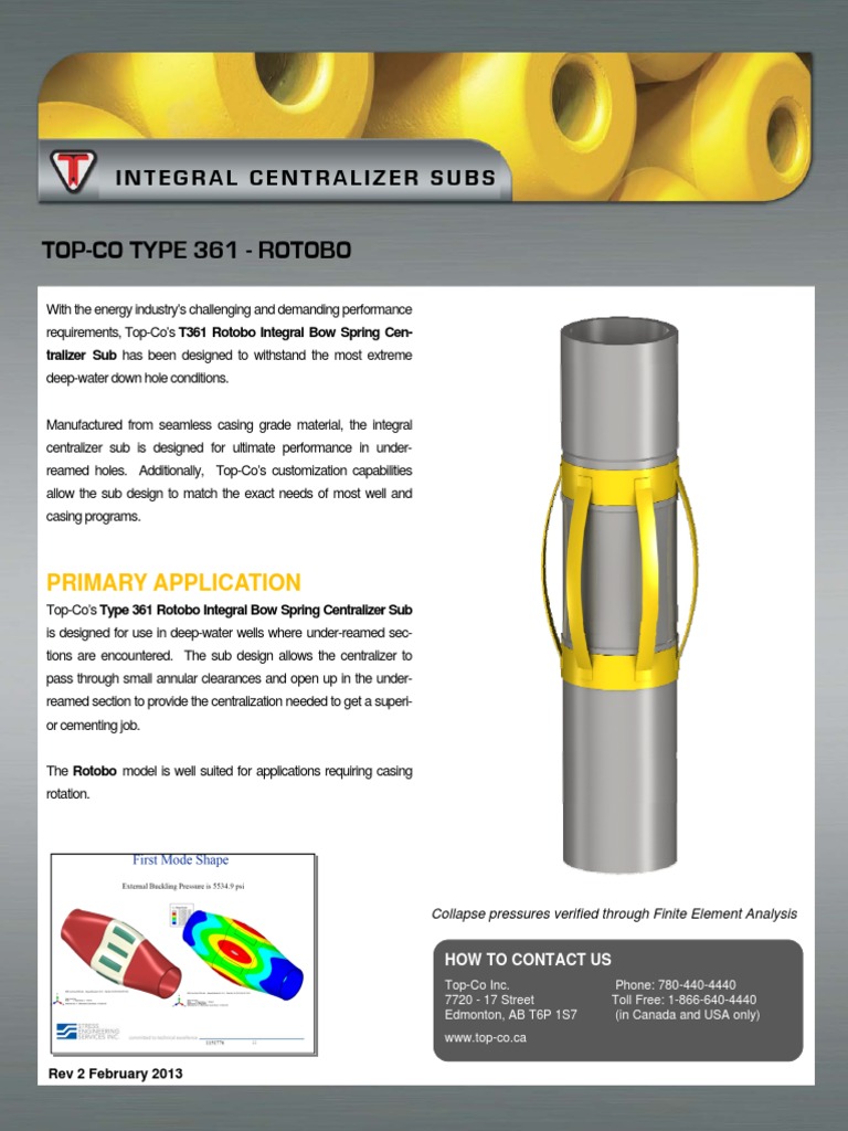 Top-Co Rotobo Integral Bow Spring Centralizer Sub | Casing (Borehole ...
