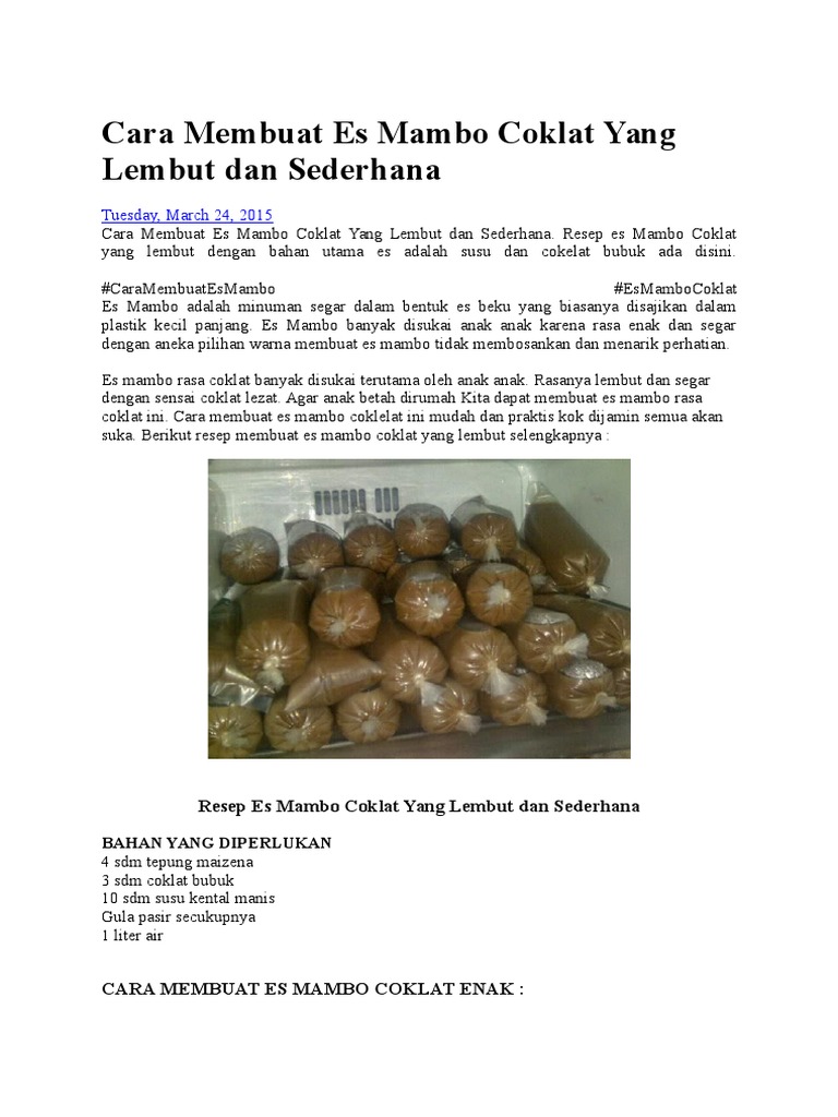 Cara Membuat Es Mambo Coklat Yang Lembut Dan Sederhana | PDF