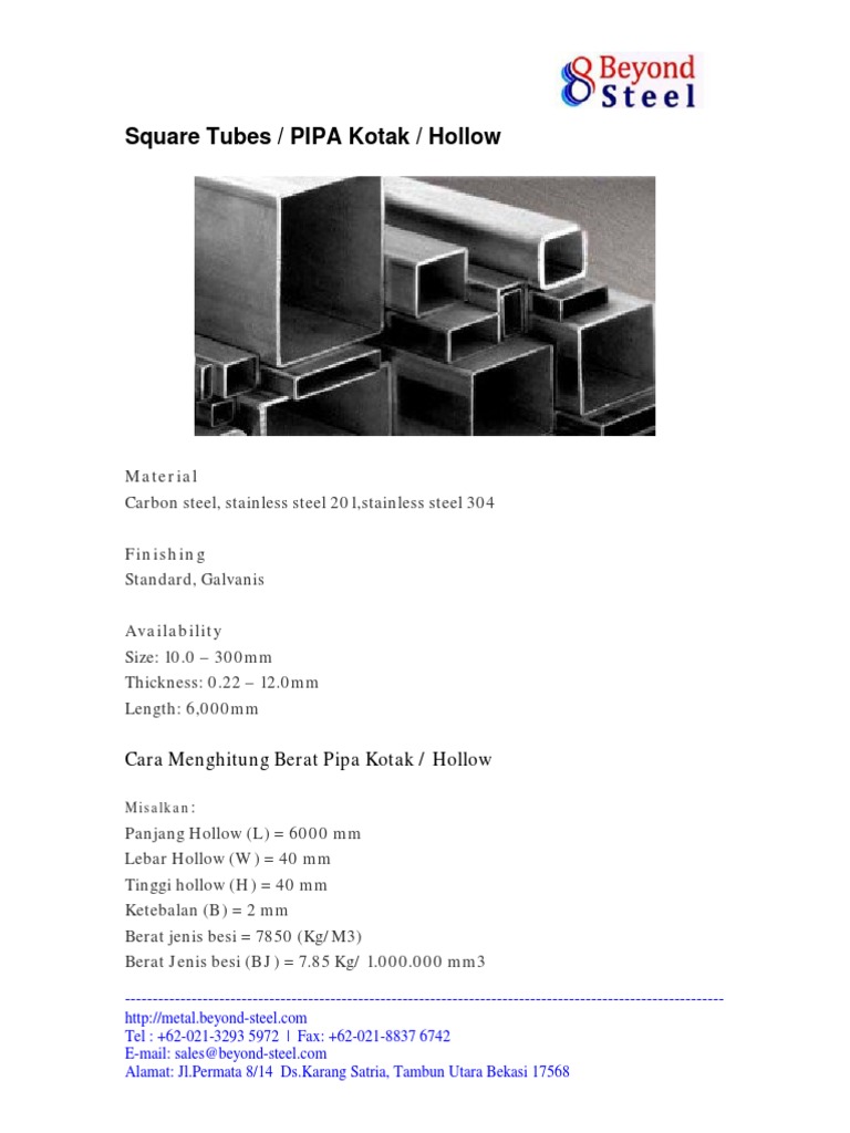 Besi Kotak Pipa Hollow Square Tubes Rectangular Beyond Steel 2 | PDF