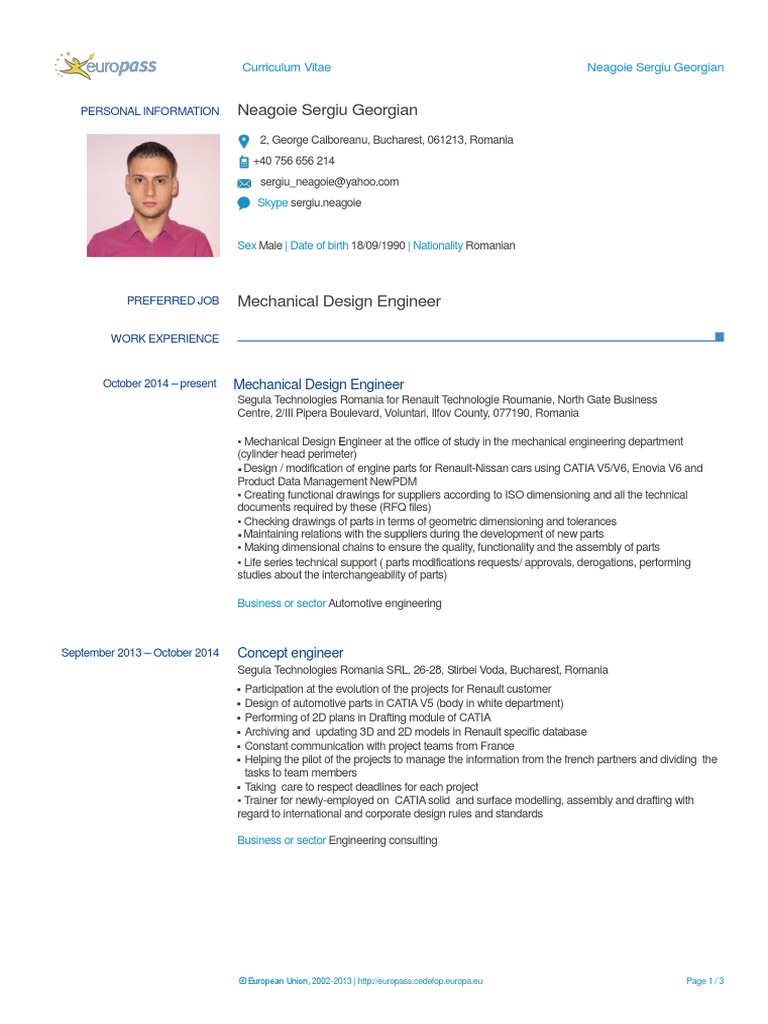 Neagoie Sergiu CV PDF | PDF | Car | Vehicles