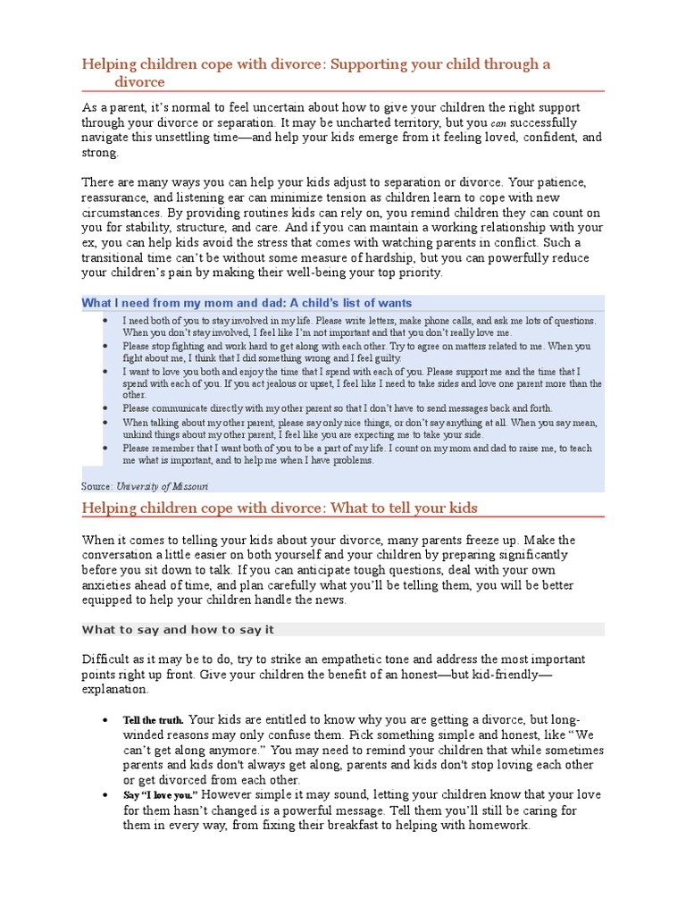 Supporting Kids Through Divorce | PDF | Depression (Mood) | Divorce