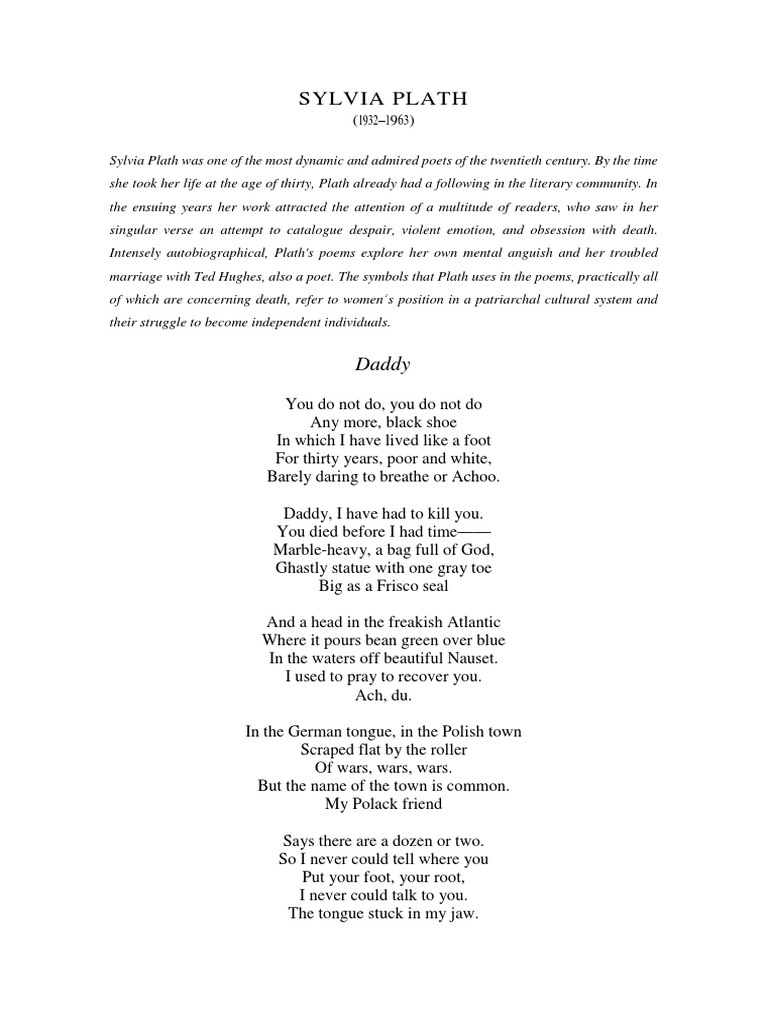 Daddy by Sylvia Plath | PDF | Sylvia Plath | Poetry