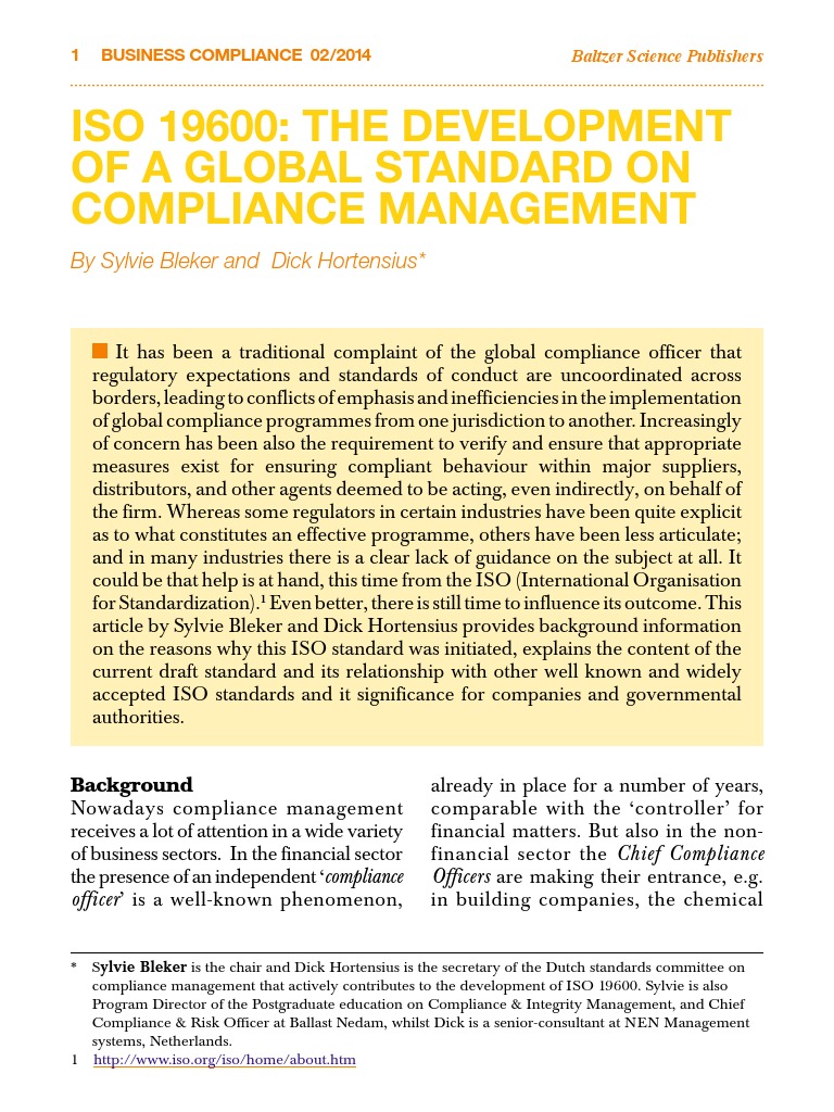 ISO 19600 Presentation | PDF | Regulatory Compliance | Risk Management
