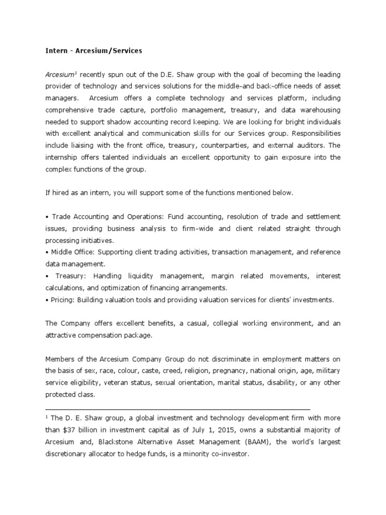 Arcesium Internship Overview and Roles | PDF