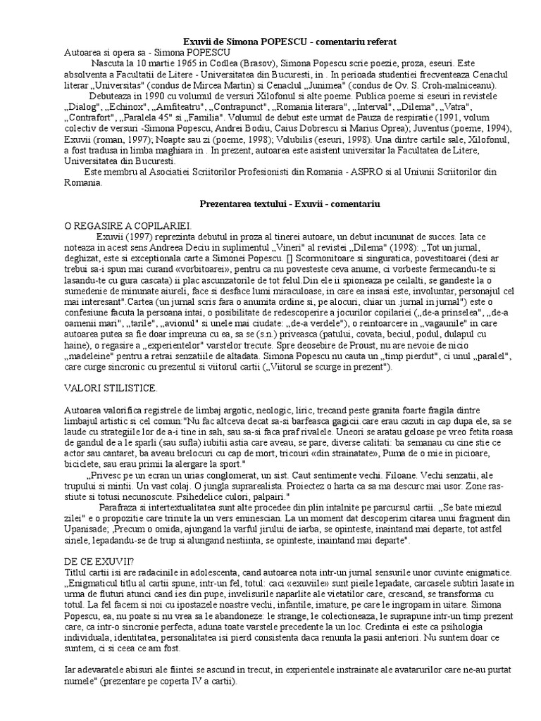 Exuvii de Simona POPESCU | PDF