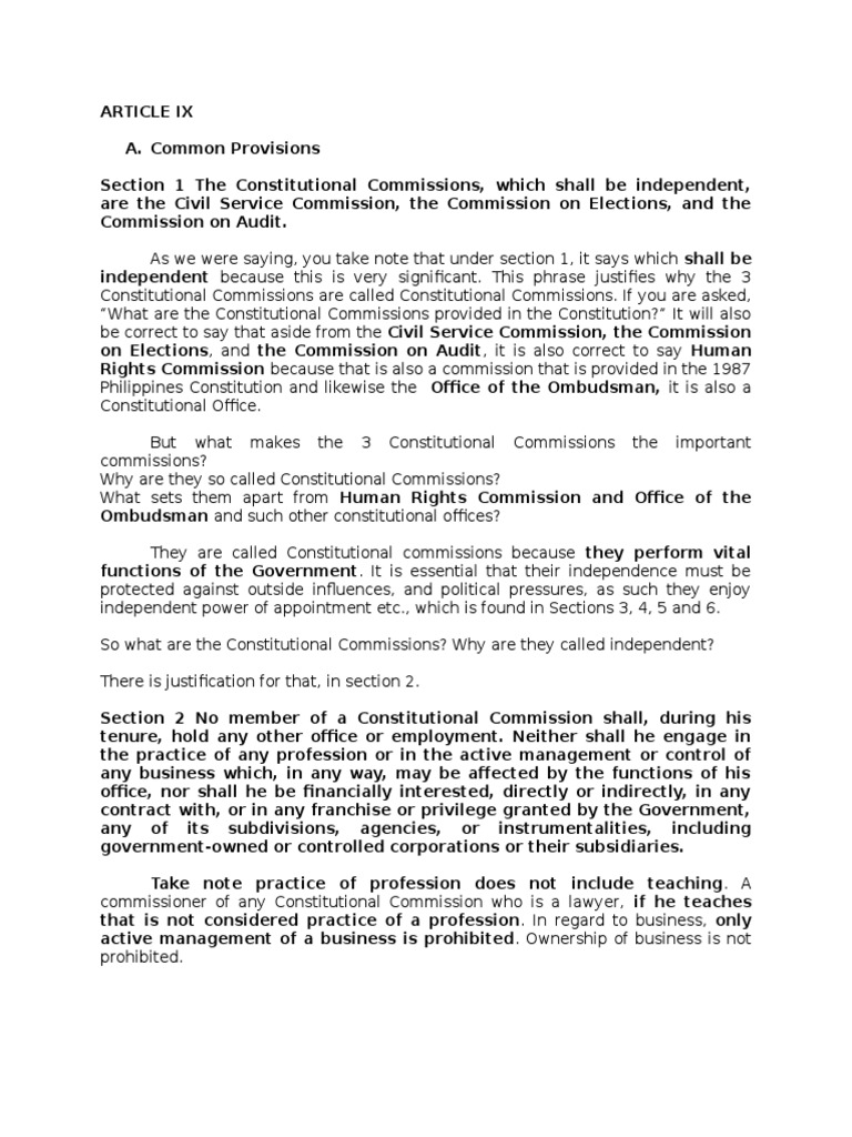 Overview of Article IX: Constitutional Commissions | PDF | Commission ...