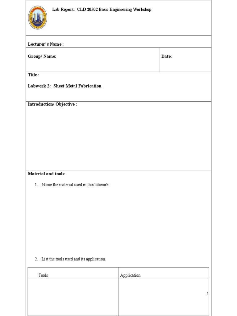 Sheet Metal Fabrication Lab Report | PDF | Computers | Technology ...