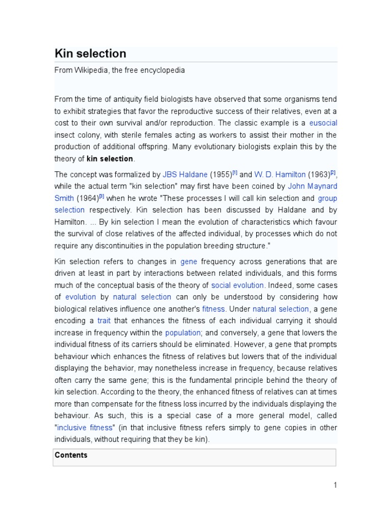 Kin Selection | PDF | Natural Selection | Fitness (Biology)