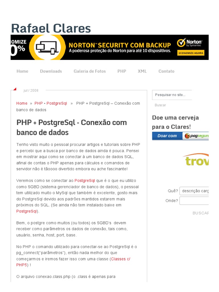 PHP + PostgreSql - Conexão Com Banco de Dados - Rafael Clares | PDF | Php | Postgre SQL