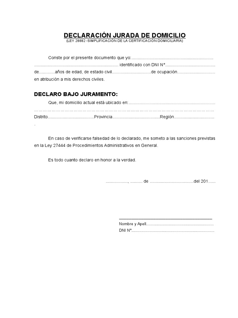 Declaración Jurada de Domicilio Formato | PDF