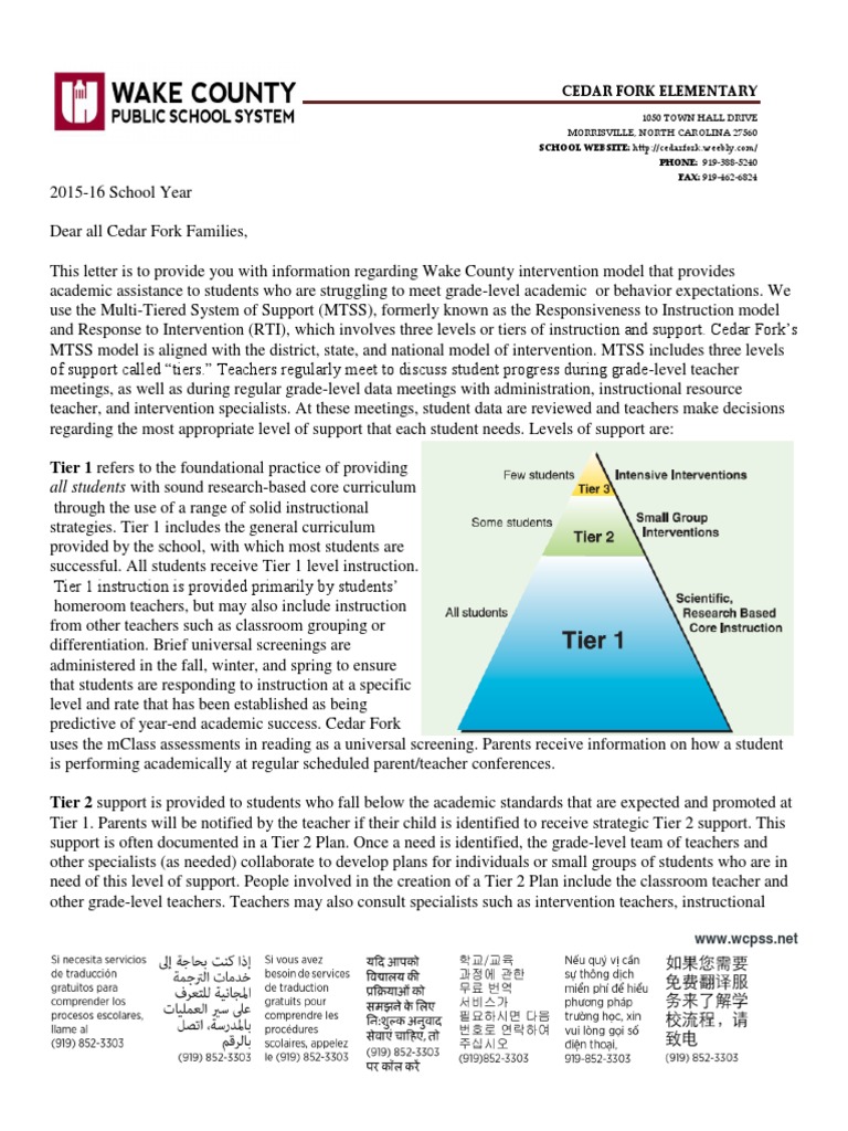 Mtss Parent Explanation Letter 2015-16-Long Version | PDF ...