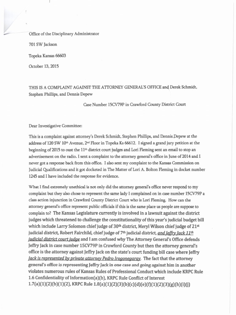 Complaint Proper Against Judge Jeffry Jack and Kansas Attorney General ...