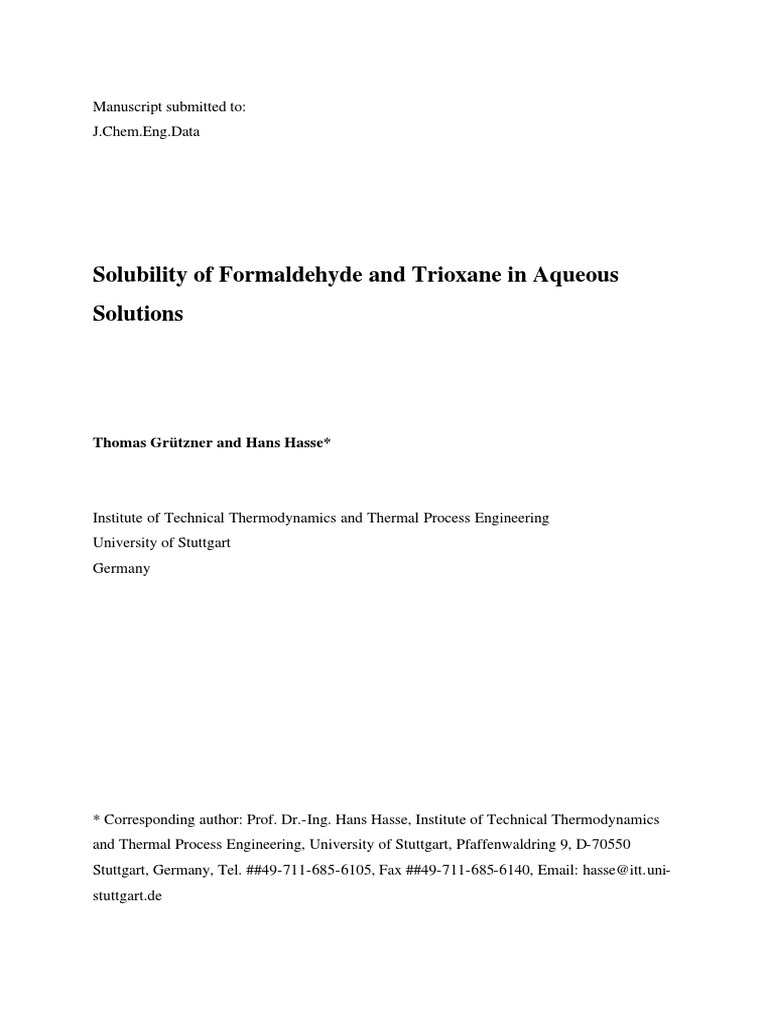 Solubility of Formaldehyde | PDF | Formaldehyde | Solubility