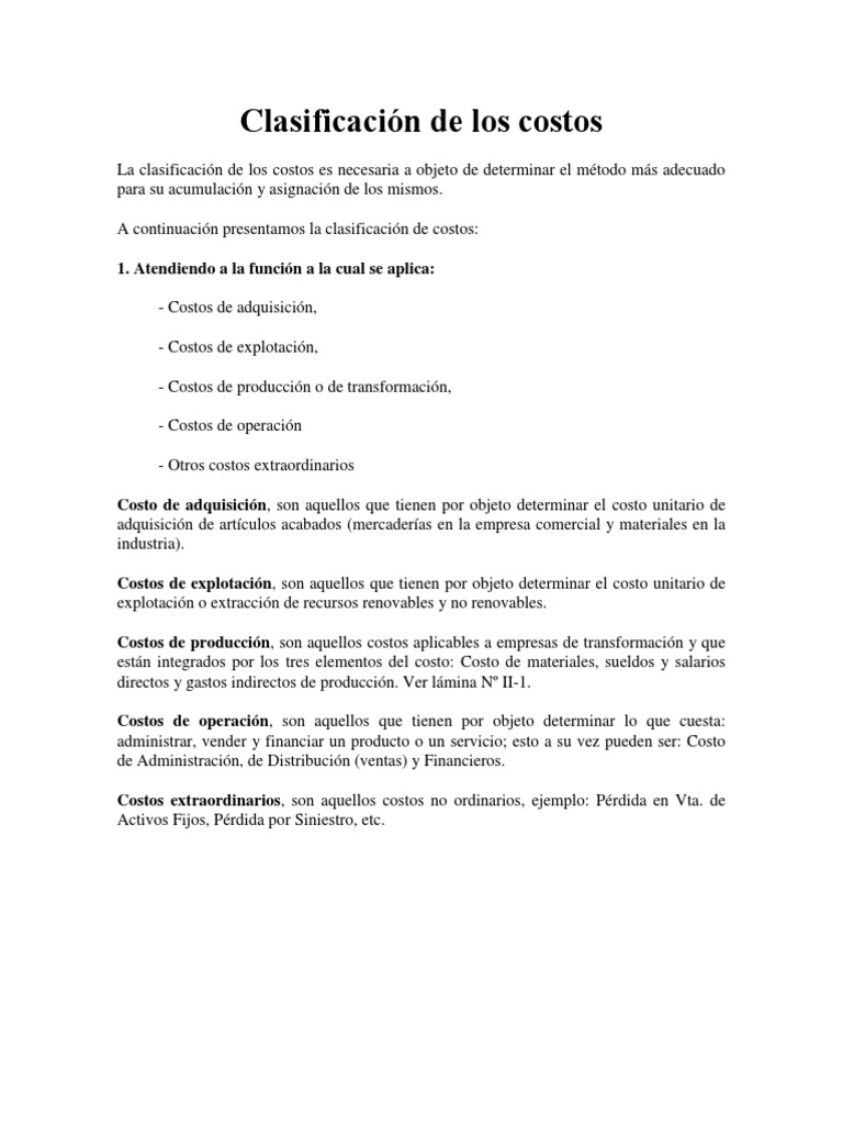 Clasificación de Los Costos | PDF