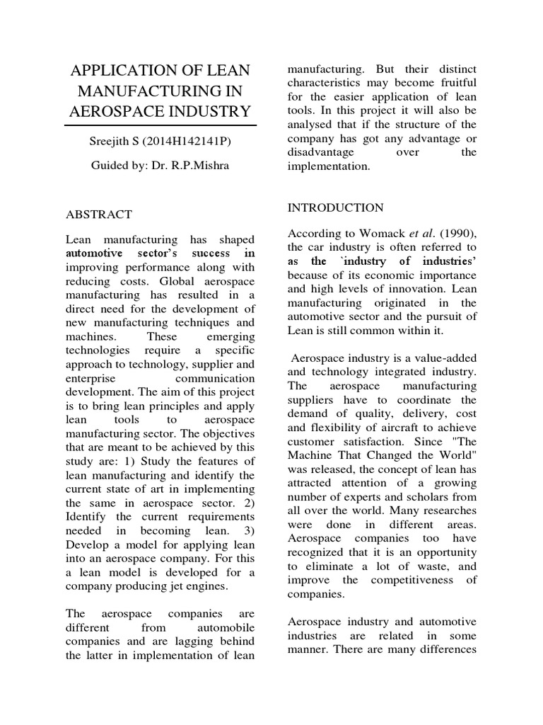 Lean Manufacturing in Aerospace Industry | PDF | Lean Manufacturing ...