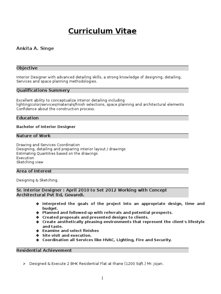 Curriculum Vitae: Ankita A. Singe | PDF | Art