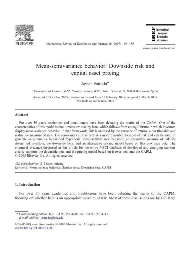 Mean-Semivariance Behavior: Downside Risk and Capital Asset Pricing ...