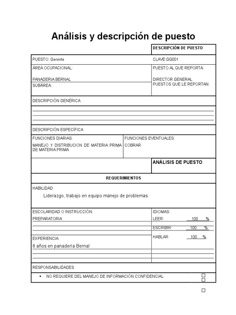 Analisis y Descripcion de Puesto | PDF