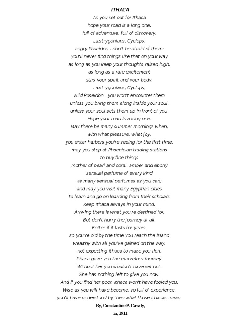 Ithaca: By, Constantine P. Cavafy, In, 1911 | PDF | Poetry