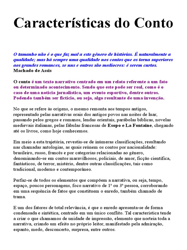 Características do Gênero Textual Conto | Narração | Contos