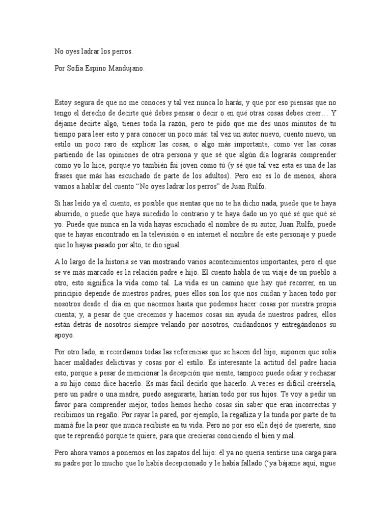 Análisis del cuento "No oyes ladrar los perros" | PDF | Cuentos | Ocio