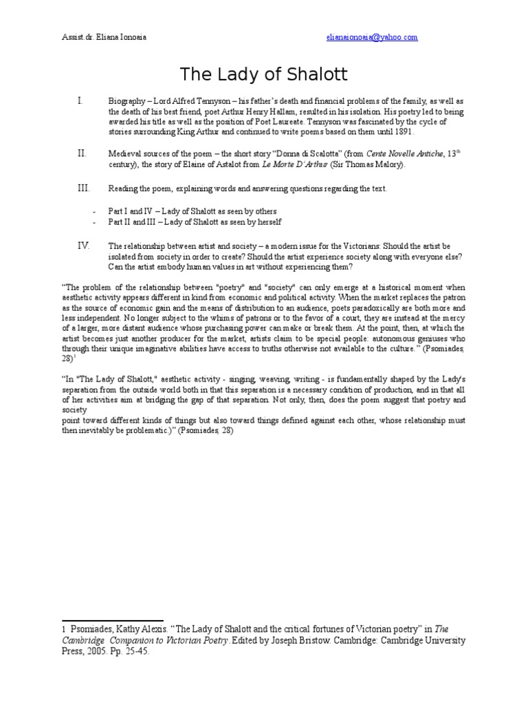 Seminar the Lady of Shalott | Poetry